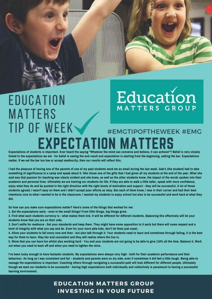 EMG Tip of the Week – Expectation Matters - Education Matters Group