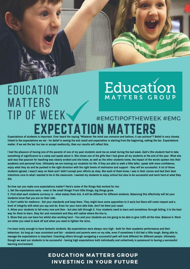 Education Matters Group – Tip of the Week 2020/21 – Expectation Matters ...