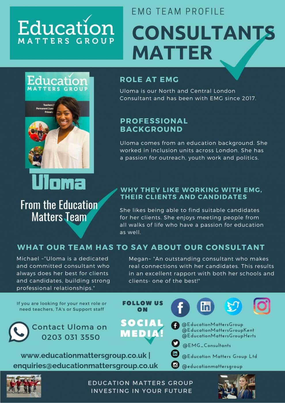 Meet the EMG Team – Introducing Uloma - Education Matters Group